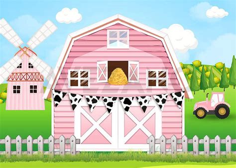 Avezano Pink Barn Farm Birthday Party Photography Background 16x10ft