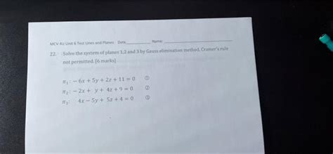 Solved MCV 4U Unit 6 Test Lines And Planes Date 22 Solve Chegg Com