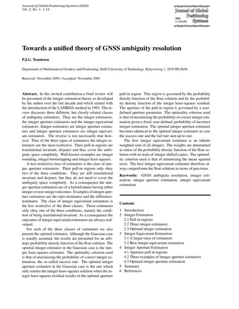 Pdf Towards A Unified Theory Of Gps Ambiguity Resolution