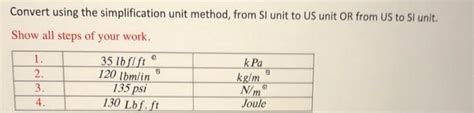 Solved Convert Using The Simplification Unit Method From Si