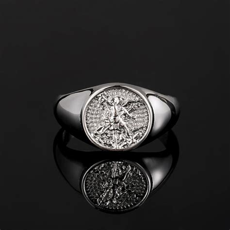 Mens Ring Small Saint Michael Ring Silver St Michael Signet Ring
