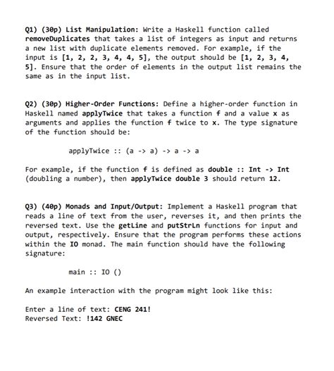 Solved Q1 30p List Manipulation Write A Haskell Function