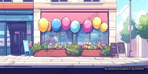 Ai创作图街景插画 原创卡通场景 卡通花店门头 插画门头 街边小店插画 室外场景插画 动漫场景设计 卡通面包店门口 卡通门面效果图 卡通生日汽