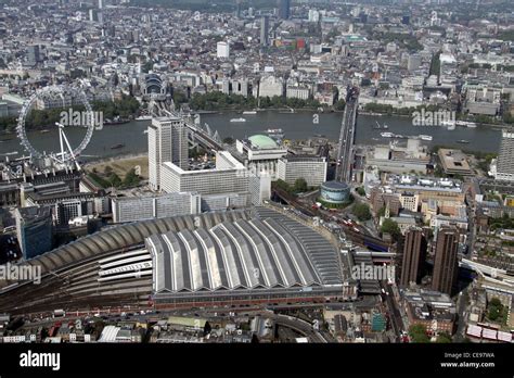 Aerial Image Of Waterloo Station With The Shell Centre London Eye River Thames In The