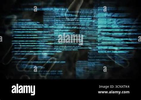 Cyan Code Cluster Emerging From Backdrop Shifting Glitching Scrolling