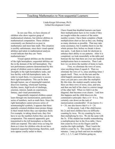 Teaching Mathematics To Non Sequential Learners Visual Spatial