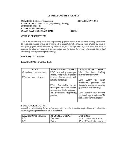 Lbyme1a Syllabus Pdf Technical Drawing Engineering