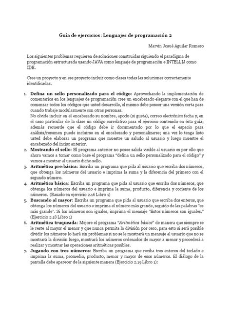 Guía De Ejercicios De Programación En Java Pdf Archivo De Computadora Programación