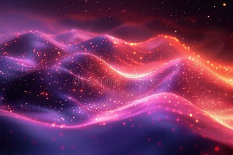 Abstract Technology Background With Glowing Waves And Stars In Vibrant Colors Stock Illustration