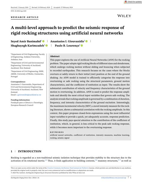Pdf A Multi‐level Approach To Predict The Seismic Response Of Rigid Rocking Structures Using