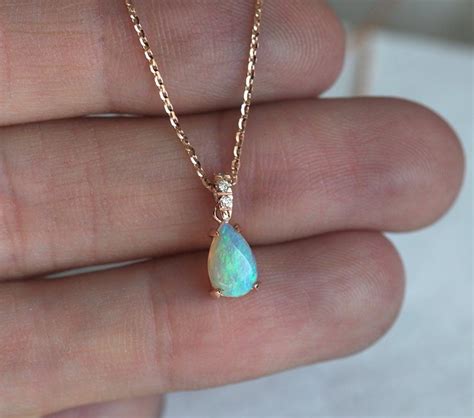 Opal And Diamond Necklace Rose Gold Fire Opal Necklace Pear Australian
