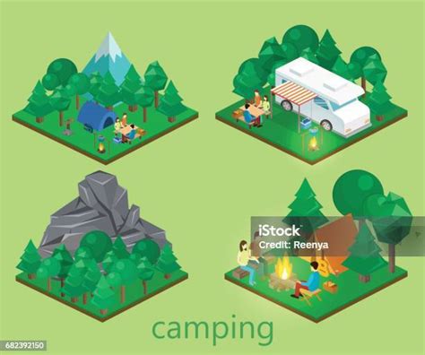 캠핑에 대 한 사시 풍경입니다 평면 3 차원 벡터 그림입니다 숲에 대한 스톡 벡터 아트 및 기타 이미지 숲 인포그래픽 3차원 형태 Istock