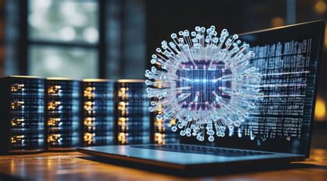 Digital Virus And Cyber Attack Threatening Laptop Computer And Server Rack Stock Illustration