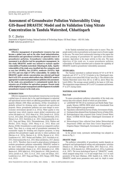 Pdf Assessment Of Groundwater Pollution Vulnerability Using Gis Based Drastic Model And Its
