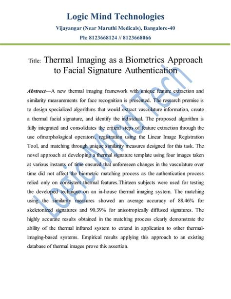 Thermal Imaging As A Biometrics Approach To Facial Signature Authentication Docx