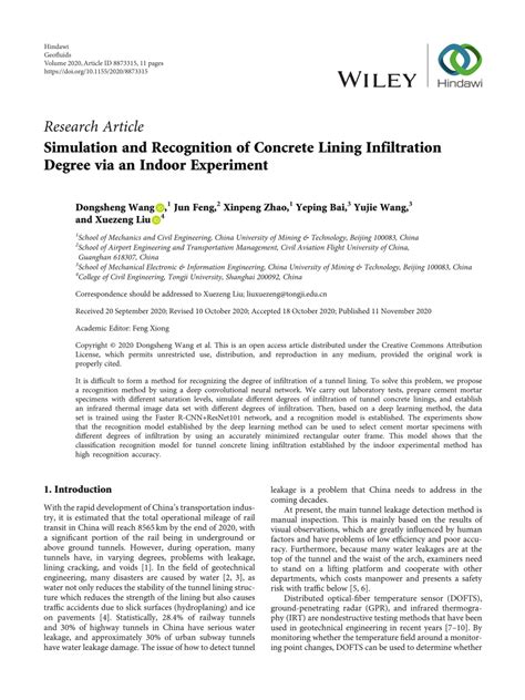 Pdf Simulation And Recognition Of Concrete Lining Infiltration Degree