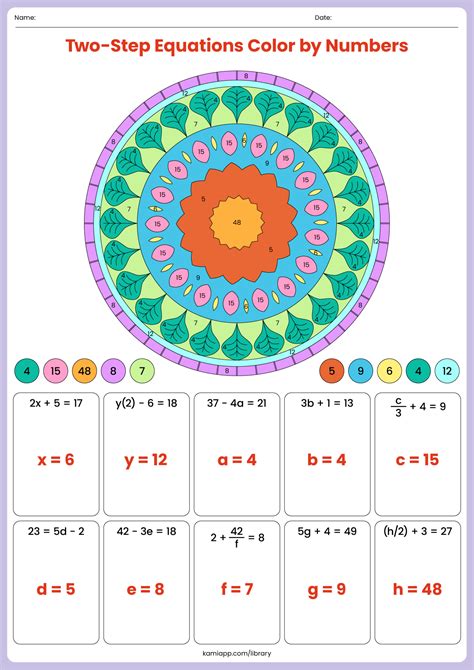 two step equations color by numbers answer key for teachers