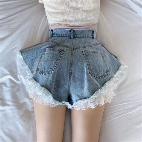 Spring Denim Bottoms With Short Leg Stretch Denim Short Leg Bottoms