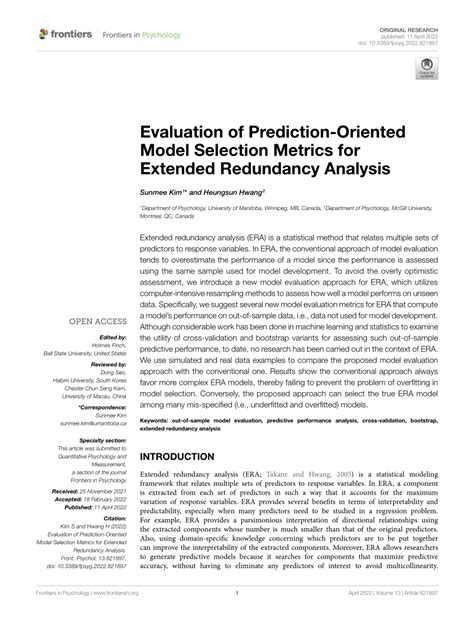 Pdf Evaluation Of Prediction Oriented Model Selection Metrics For