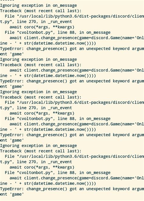 Дискорд бот на Python при отправке любой команды выдаёт ошибку Stack Overflow на русском