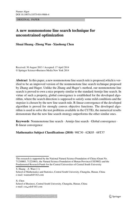 Pdf A New Nonmonotone Line Search Technique For Unconstrained