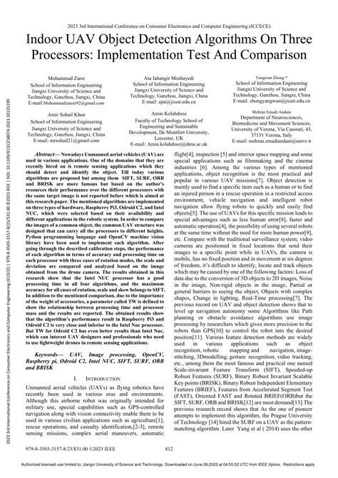 PDF Indoor UAV Object Detection Algorithms On Three Processors Implementation Test And Comparison