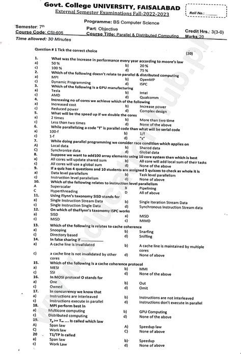 Parallel And Distributed Computing Bscs Gcuf Past Paper Fall 2022