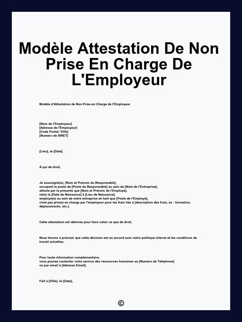 Modèle Attestation De Non Prise En Charge De Lemployeur