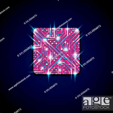 Vector Technology Cpu Design With Square Luminescent Microprocessor Scheme Stock Vector Vector