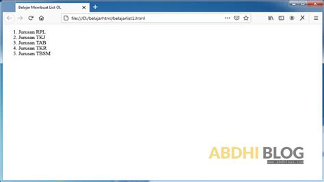 Membuat List Daftar Di HTML Belajar HTML Dasar Abdhi Blog