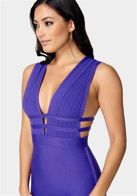 Plunge Neck Bandage Dress Bebe