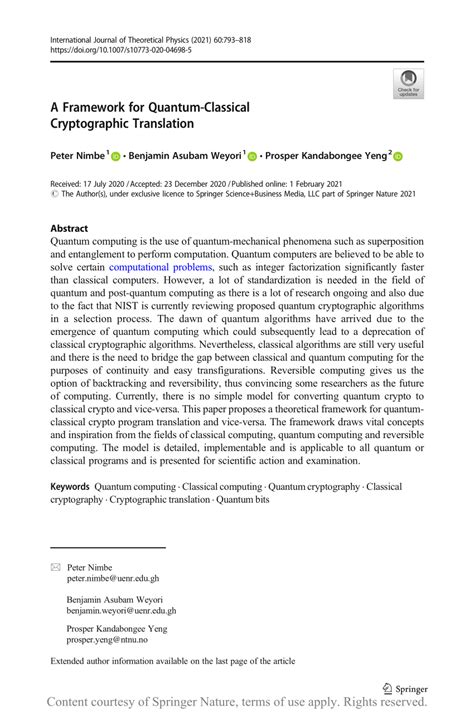 A Framework For Quantum Classical Cryptographic Translation Request Pdf