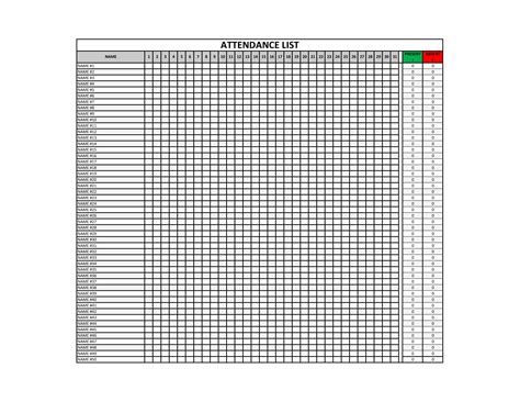 ATTENDANCE LIST TEMPLATE Excel Etsy