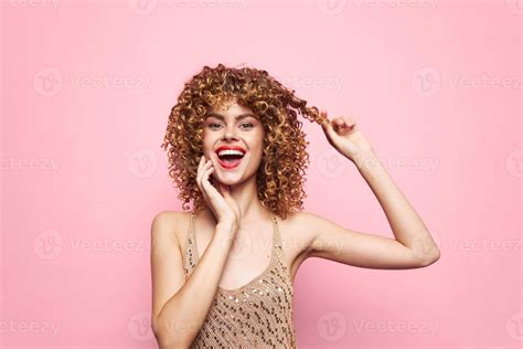 Sexy Model Curly Hair Happy Face Smile Bright Makeup Background Stock Photo At Vecteezy