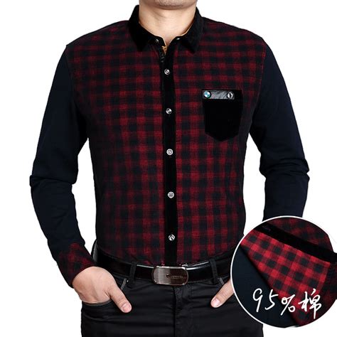 德国宝马衬衫男装正品2014春装新款中年韩版修身棉质格子衬衣男潮妞子梨