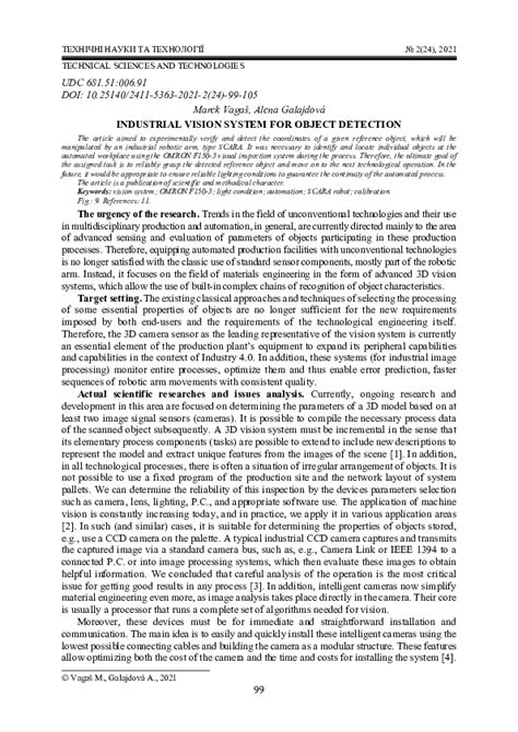 Pdf Industrial Vision System For Object Detection