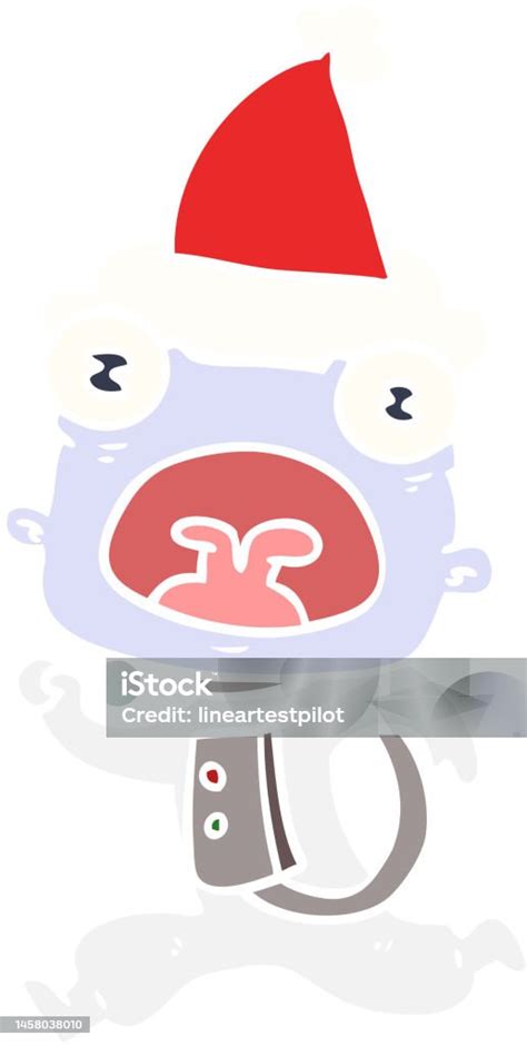 산타 모자를 쓰고 도망가는 이상한 외계인의 손으로 그린 평면 컬러 그림 0명에 대한 스톡 벡터 아트 및 기타 이미지 0명 귀여운 기이함 Istock