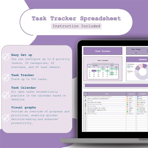 Task Tracker Spreadsheet Template Google Sheet To Do List Task Management Task Calendar