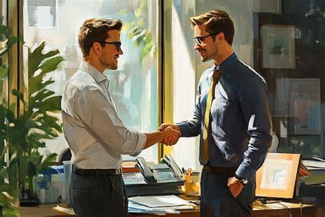 Handsome Young Mans First Day At Work Shaking Hands Premium Ai Generated Image