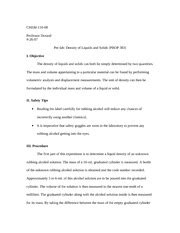 CHEM LAB Prelab CHEM Professor Durand Pre Lab Density Of Liquids And Solids