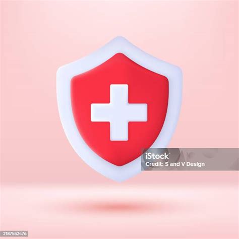 더하기 아이콘이 있는 3d 의료 방패 의료 건강 보호 개념 및 의료 보험 만화 스타일의 3d 렌더링 고립 된 벡터 일러스트 레이