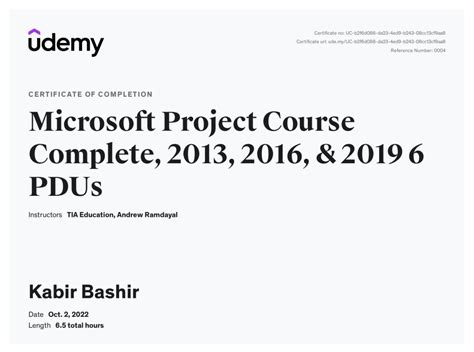 Kabir Bashir A Pmp On Linkedin Udemy Course Completion Certificate