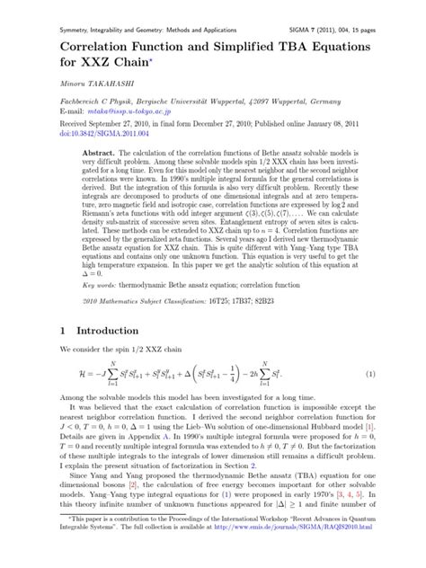 Correlation Function And Simplif Ied Tba Equations Pdf Equations Applied Mathematics
