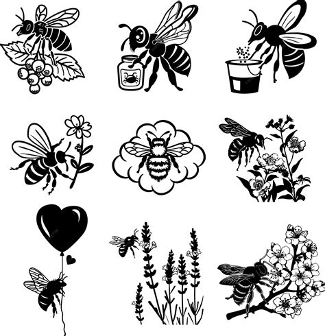 Premium Vector Bubble Bee With Flower Black And White Silhouette Vector Illustration