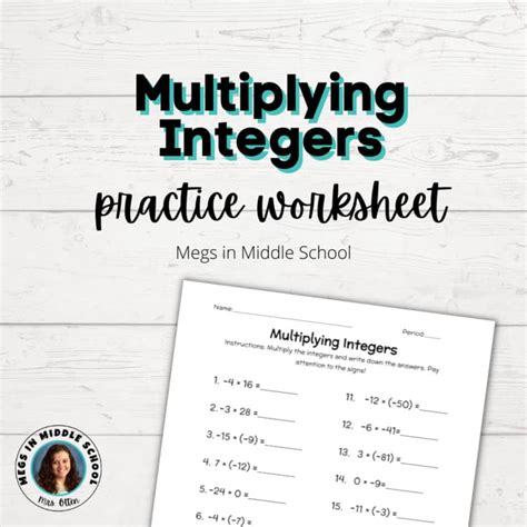 Multiplying Integers Practice Worksheet Negative Numbers Answer Key