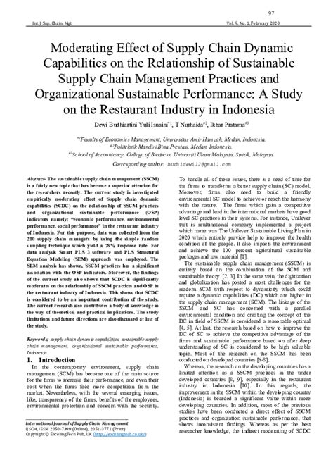 Pdf Moderating Effect Of Supply Chain Dynamic Capabilities On The Relationship Of Sustainable