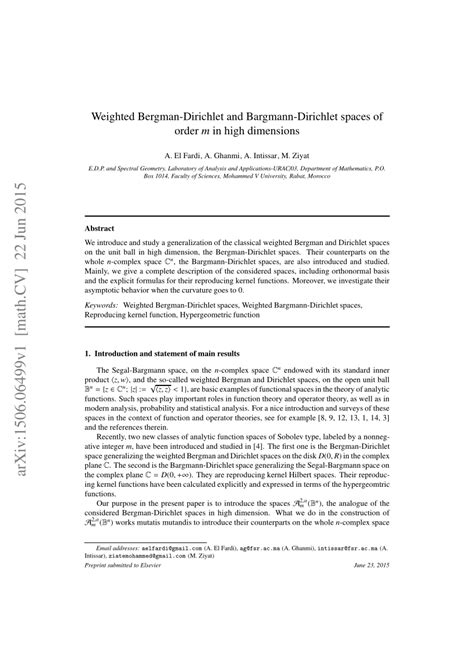 Pdf Weighted Bergman Dirichlet And Bargmann Dirichlet Spaces Of Order M In High Dimensions