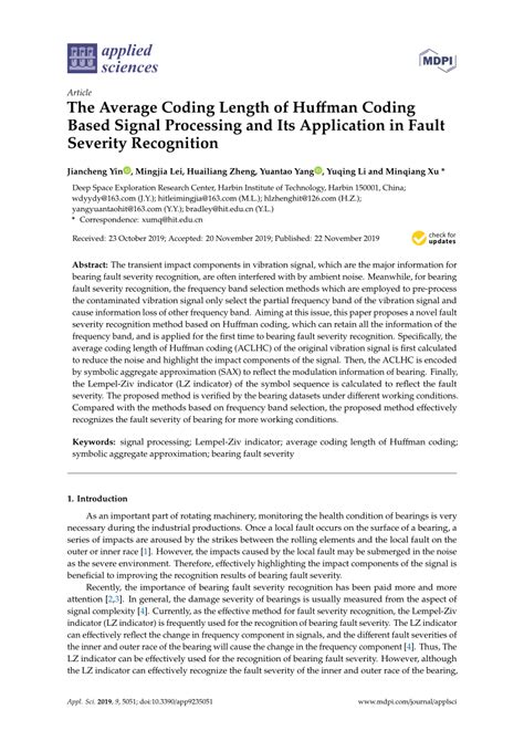 Pdf The Average Coding Length Of Huffman Coding Based Signal Processing And Its Application In