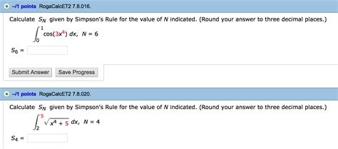 Solved Calculate S N Given By Simpson S Rule For The Value Chegg Com
