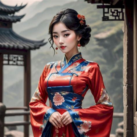 Vintage Beautiful Chinese Girl Background Premium Ai Generated Image
